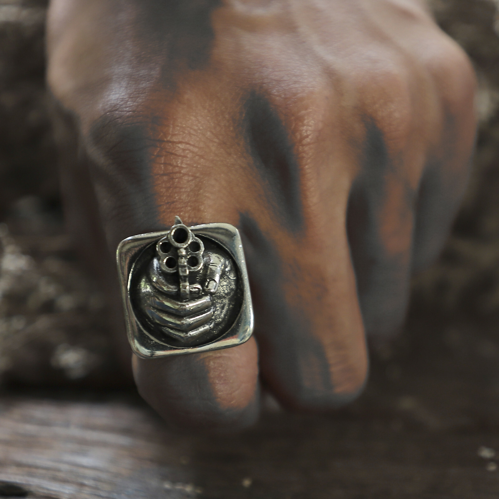 gun square Biker Ring sterling silver 925 Gothic punk gangster skull ...