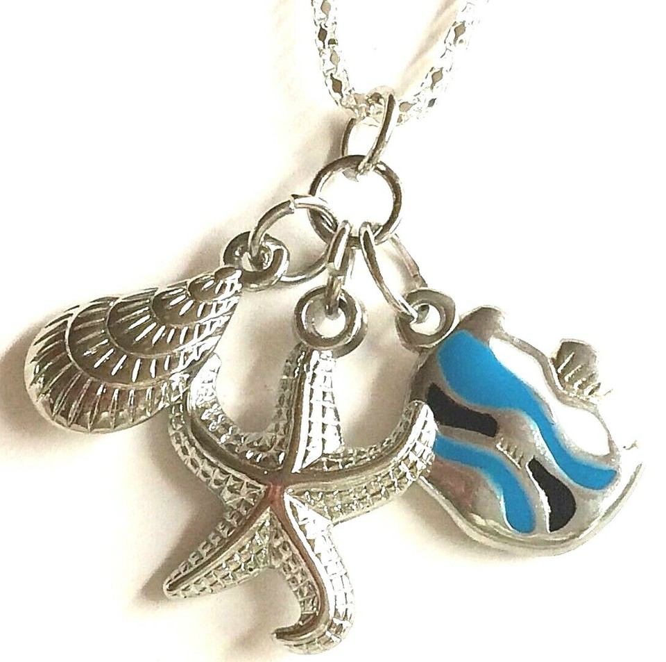 Starfish Fish Sea Life Island Necklace 23" X-Long Beach Ocean Silver ...