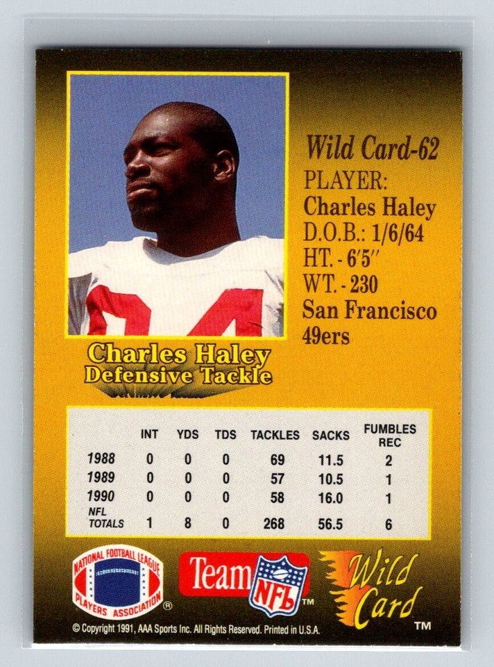 1991 Wild Card Premier Edition #62 Charles Haley San Francisco 49ers | eBay
