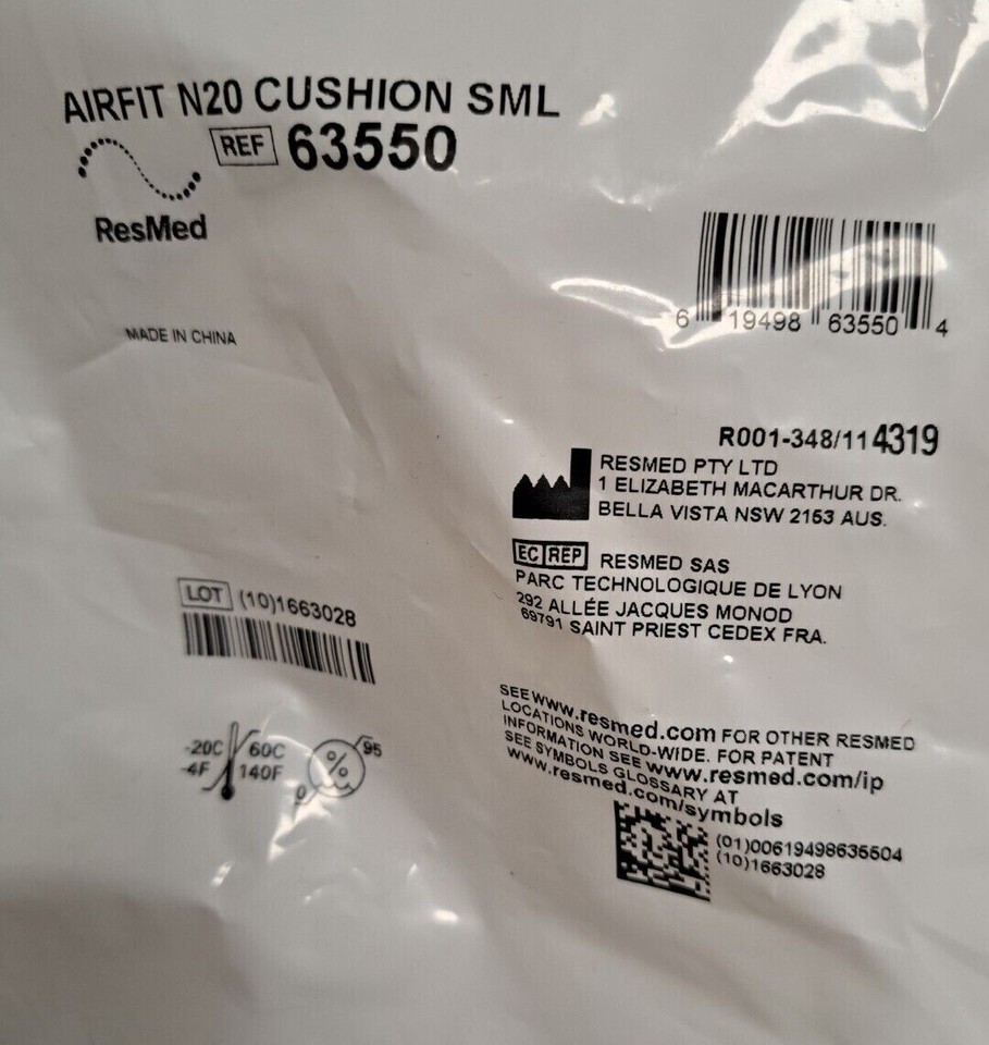 New Factory Sealed SMALL ResMed AirFit N20 Replacement Nasal Cushion ...