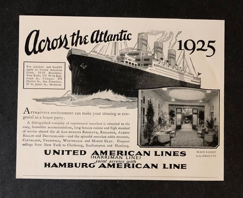 1925 United American Lines Advertisement Cruise Ship Real Photo Antique ...