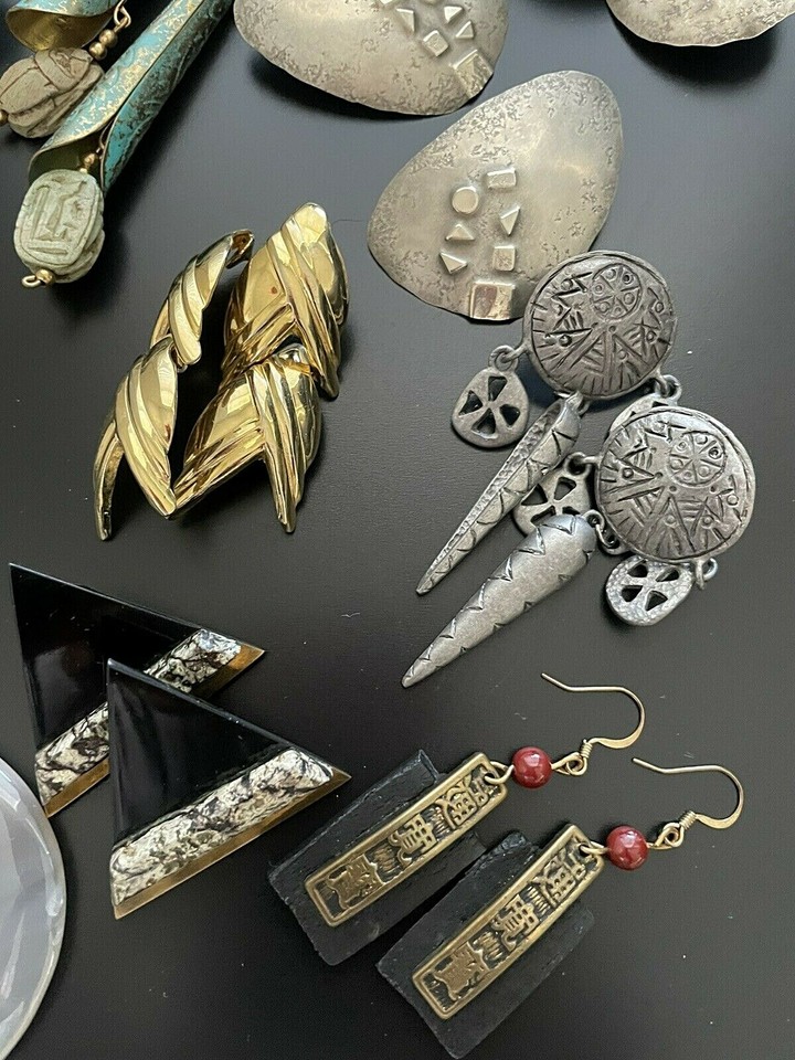 TRIBAL BOHO Vintage Jewelry Lot Beaded Carved Wood Stone Pendant Bangle ...