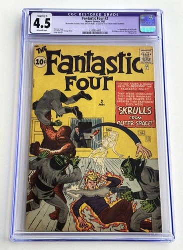 Fantastic Four #2 CGC 4.5 (VG+) Restored 1st Appearance Skrulls Marvel ...