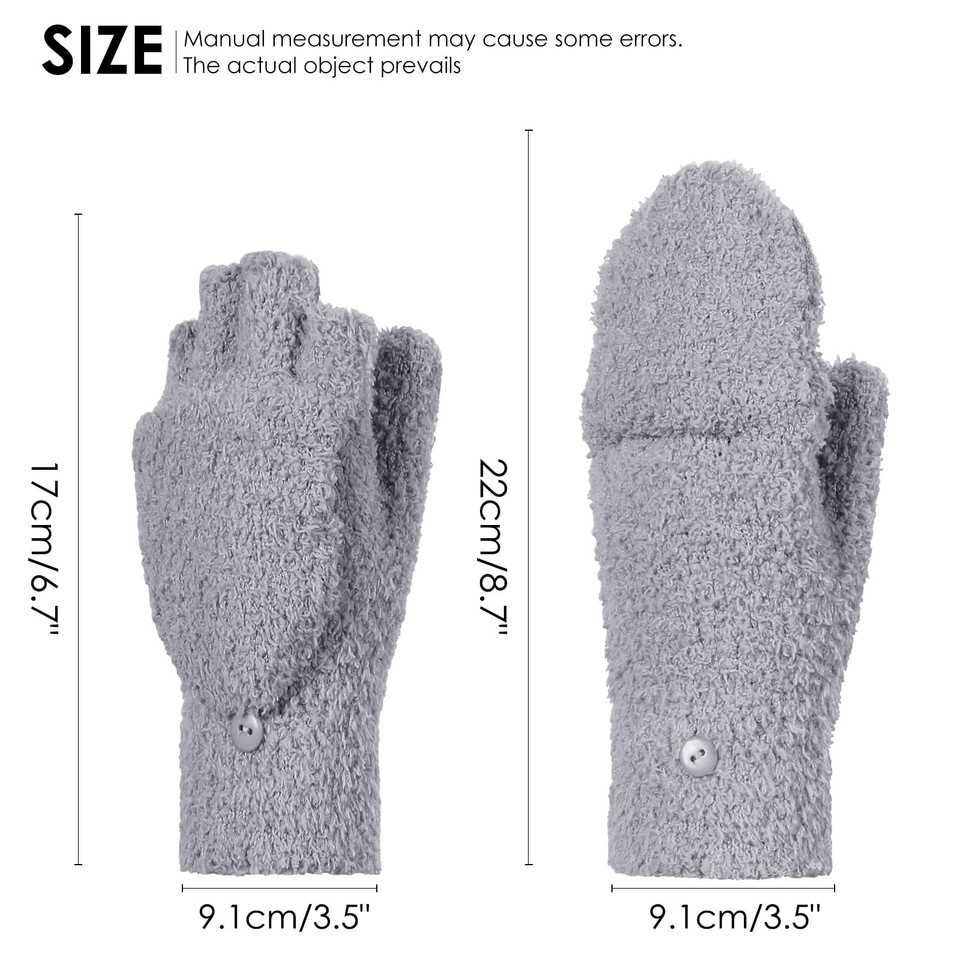 Winter Fingerless Gloves Convertible Warm Half Finger Mitten Flip Top ...