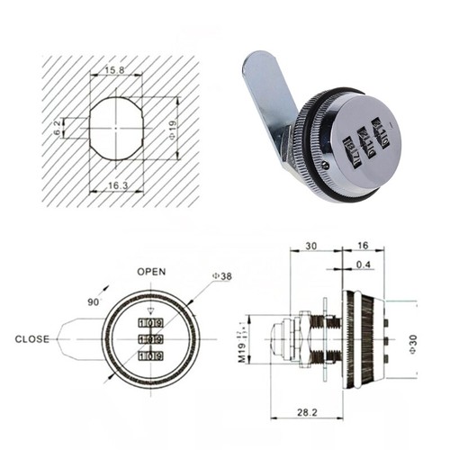 Security Lock 3-Digit Combination Letter Box Locks Alloy Drawer Locks ...