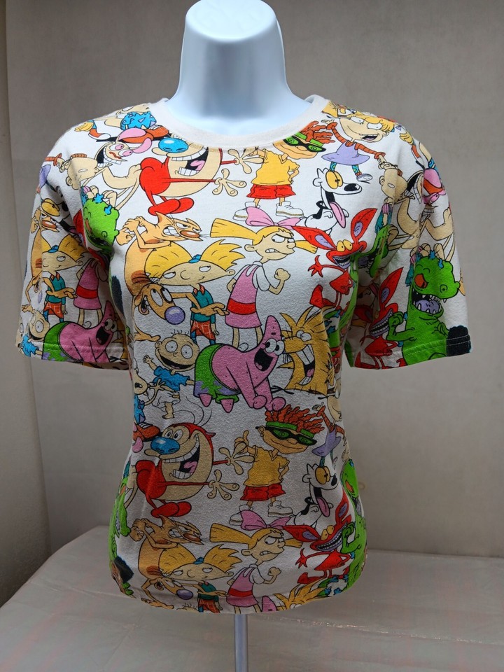 NICKELODEON WOMENS XL MULTIPLE CLASSIC 2000'S CARTOONS SHORT SLEEVE T ...