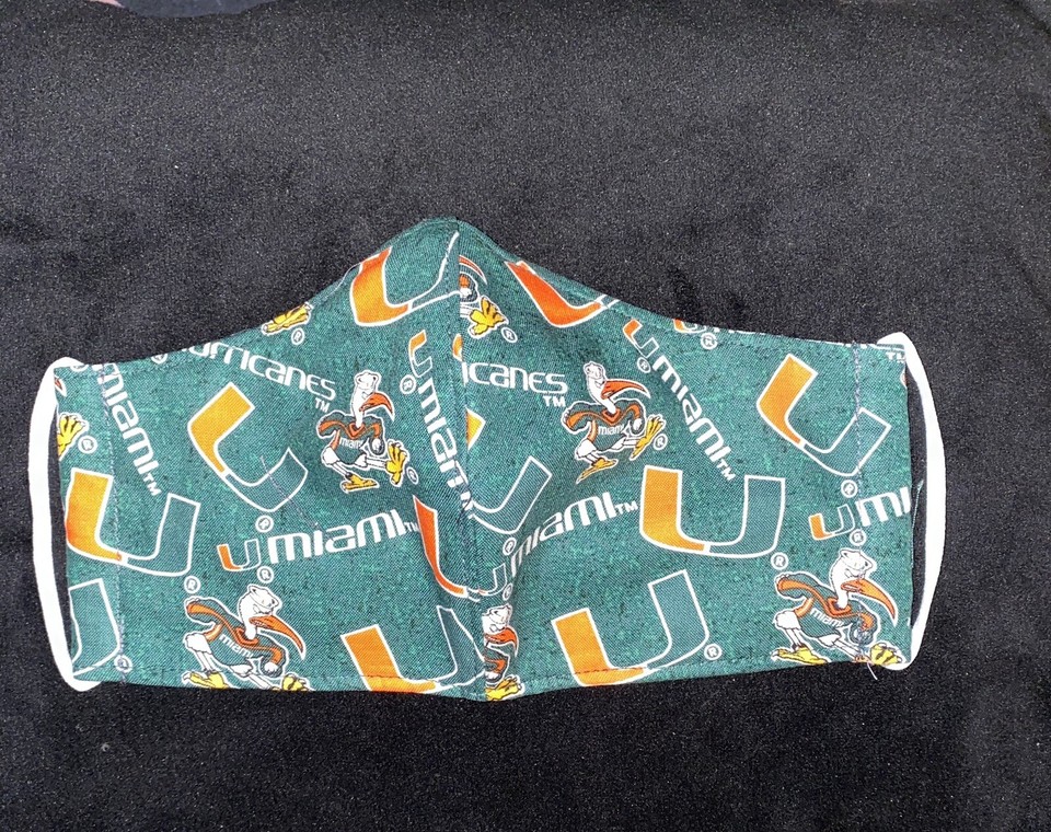 Miami Hurricanes Face Mask Handmade Cotton Fabric ADULT Washable ...