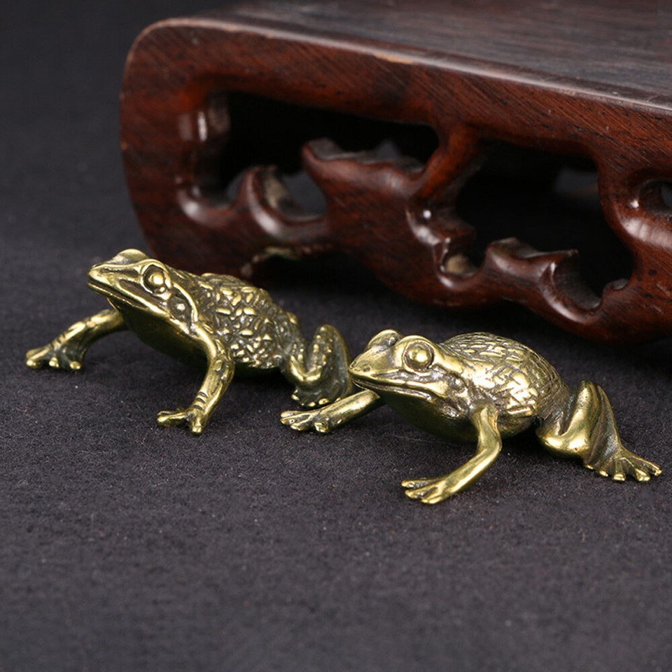 2PCS Solid Brass Frog Copper Figurines Statue Office Garden Ornament ...