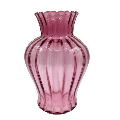 Vintage Blenko Pilgrim Cranberry Glass interior Ribbed 6” Vase Scallop ...