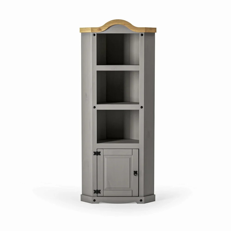 Corona Corner Bookcase Grey Display Unit 1 Door Mexican Pine Wax ...