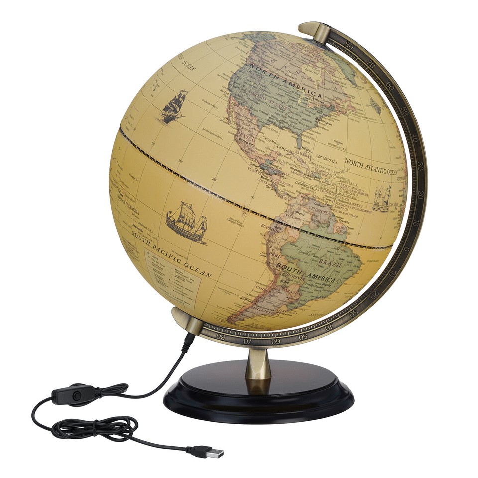 12'' Illuminated World Globe LED Light Rotating Education Cartography ...
