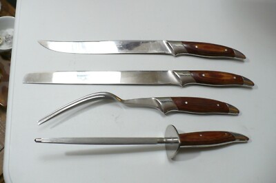 4pc Rare Soffe Deluxe Ergonomic Wood Handle Knifes, Fork, & File ...