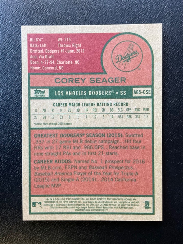 2016 Topps Archives 65th Anniversary #A65-CSE Corey Seager Rookie Exclusive | eBay