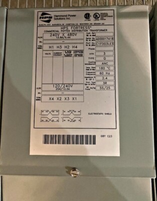 HAMMOND POWER SOLUTIONS C1F003LES Wall Mount Transformer, 240V, 480V ...