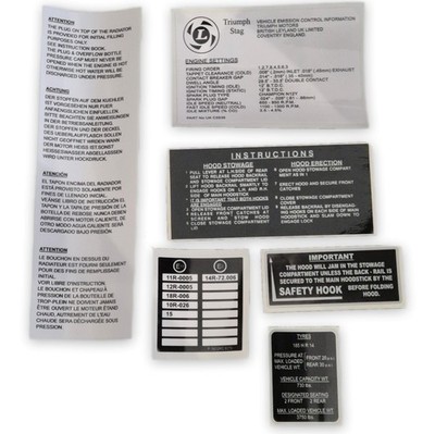 Triumph STAG ** INFO LABEL Under Bonnet STICKERS ** SET | eBay UK