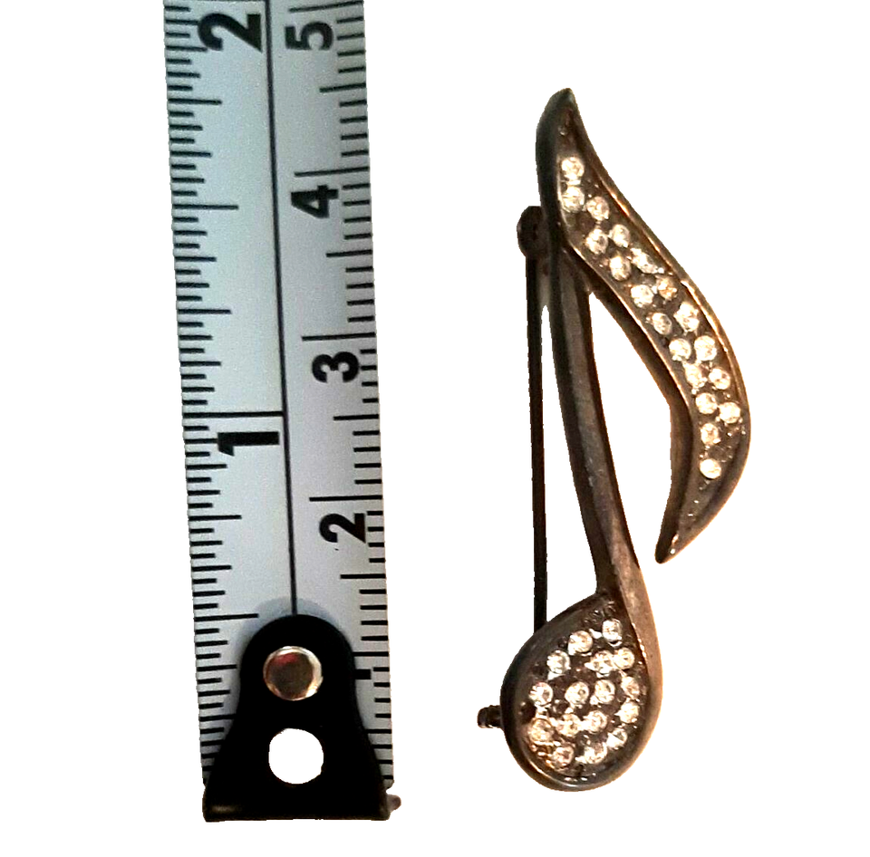 Music Note Treble Clef Pin Brooch Sparkly Silver-Toned Vintage Musical ...
