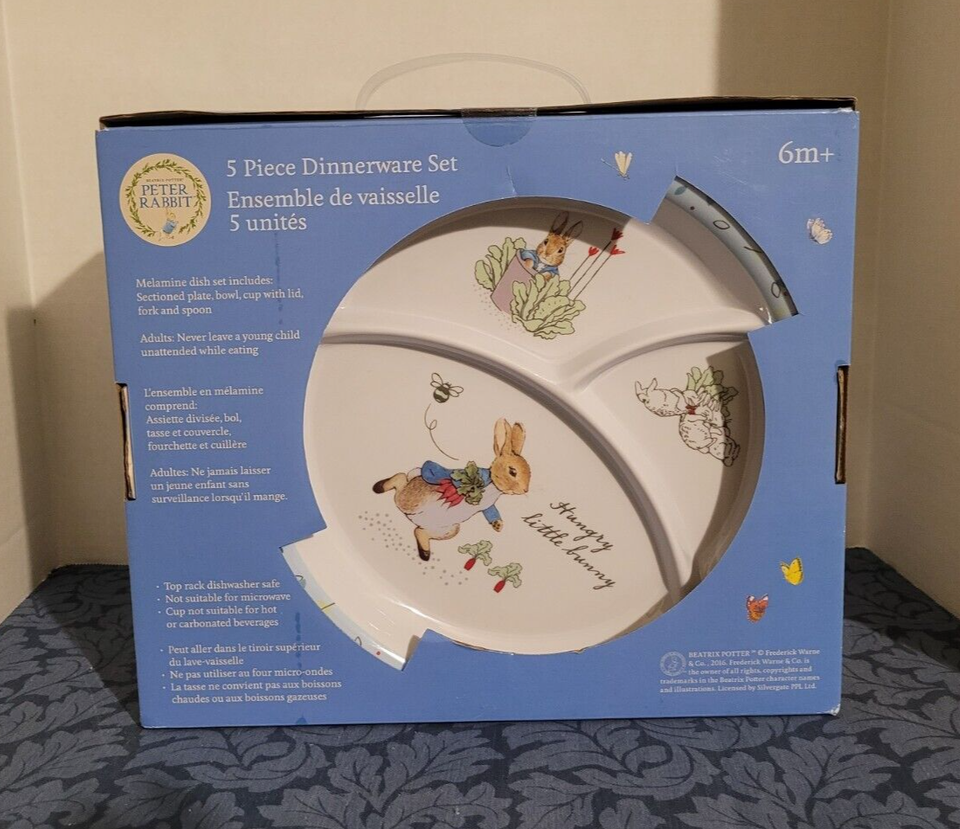 NEW Beatrix Potter Peter Rabbit 5 Piece Melamine Dinnerware Set BPA ...