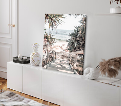 Wooden Path to Sea Faded Photograph Stretched Canvas 40x50cm Print ...