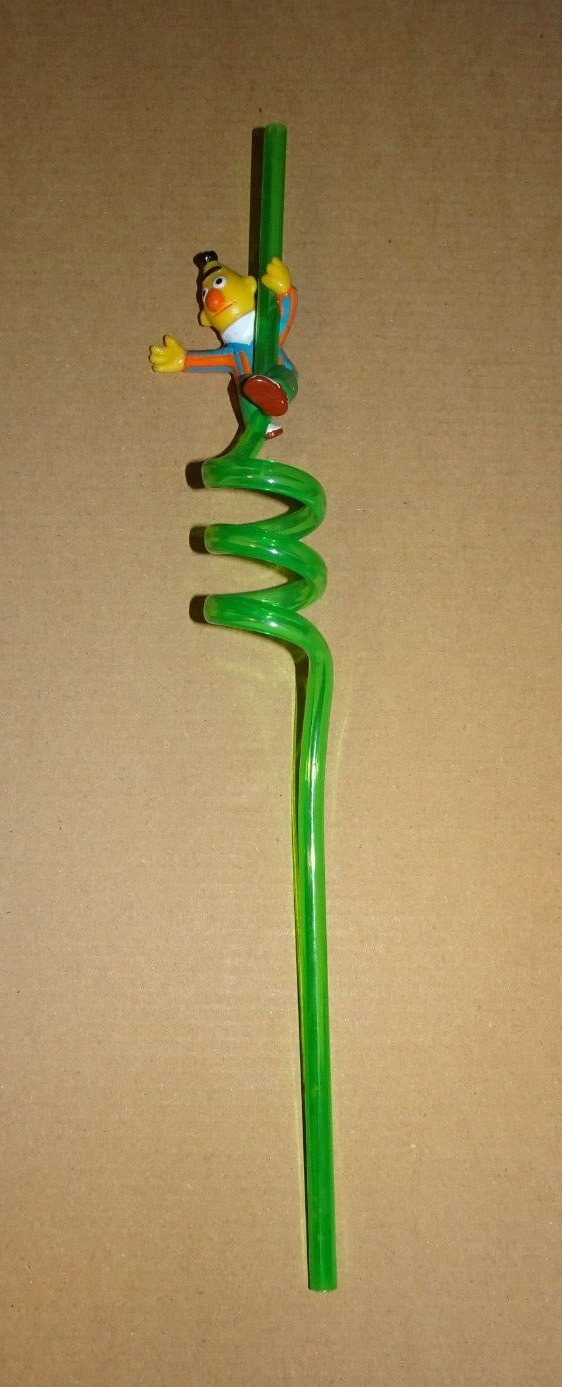 Vintage 1990's Bert Sesame Street Coiled Drinking Straw Green Plastic ...