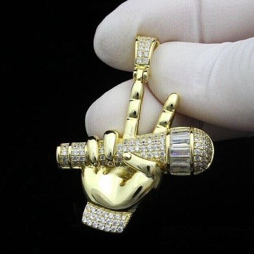 2 Ct Round Simulated Diamond Men's 3D Microphone Pendant 14K Yellow ...