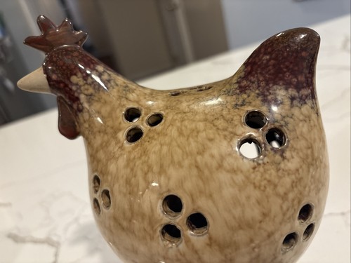 (Slightly Used) Pottery Standing Chicken Tea Light Candle Holder ...