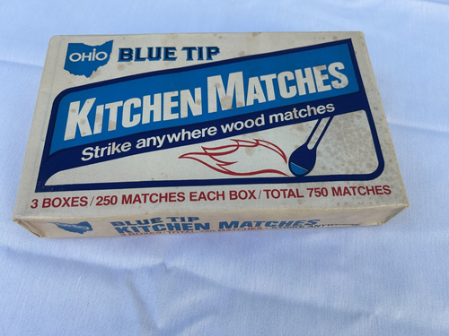VINTAGE Sealed Ohio Blue Tip Strike Anywhere Wood Kitchen Matches 750 ...