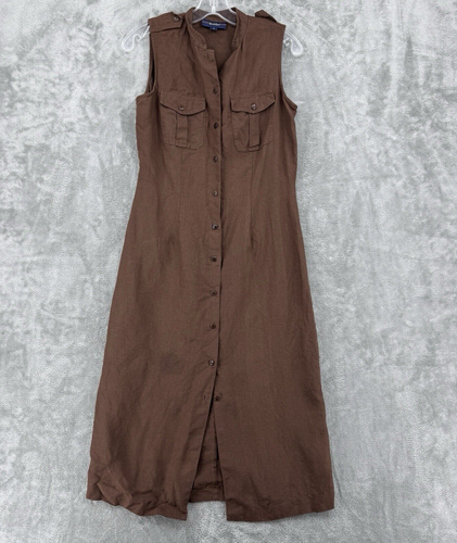 Vintage Breeches Shirt Dress Womens 8 Linen Button Front Pockets Maxi ...
