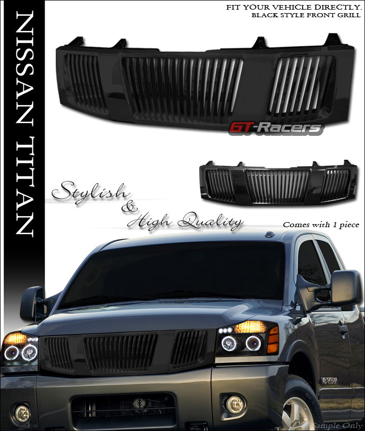 For 2004-2007 Nissan Titan/Armada Black Vertical Front Hood Bumper ...