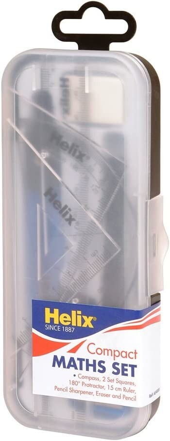 Helix Maths Geometry Set Compact with Compass Ruler Protractor Squares ...