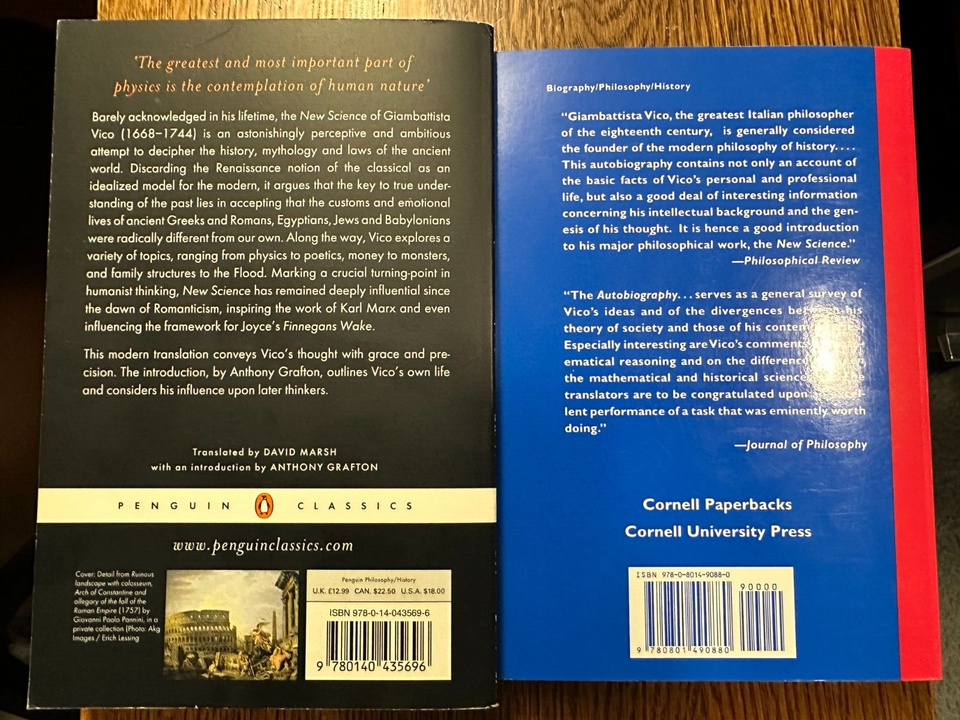Lot of New Science & The Autobiography of Giambattista Vico Paperback ...