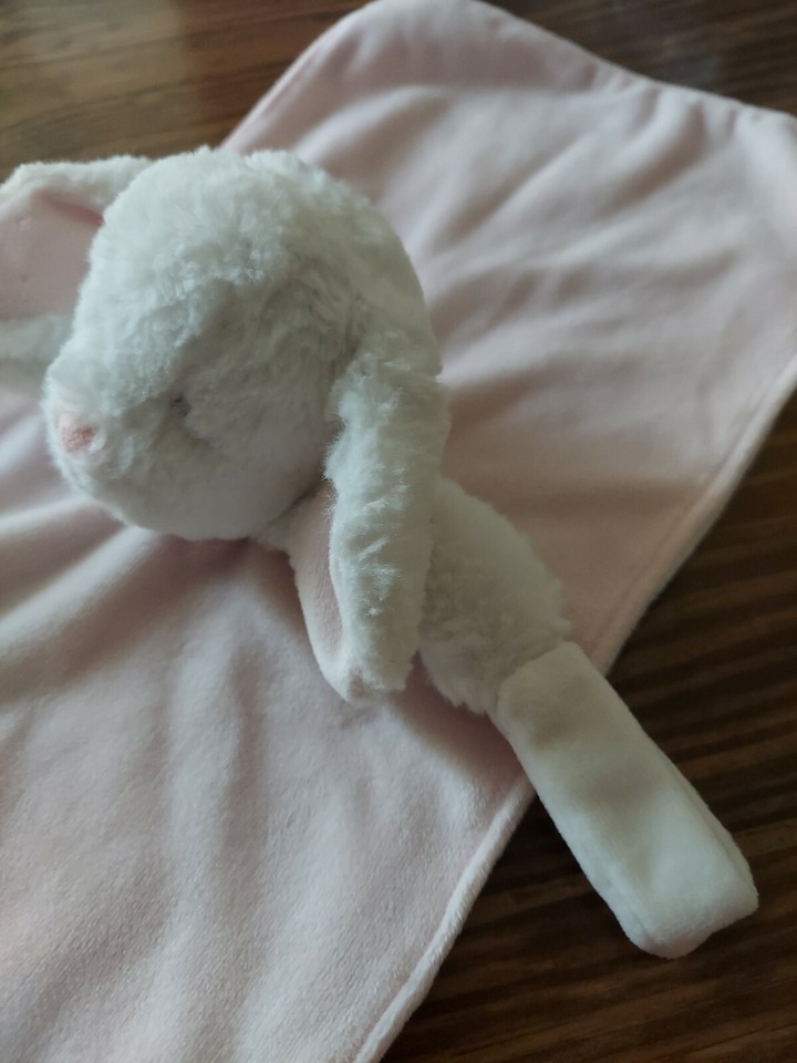 Carter's White Bunny Rabbit Pink Lovey Security Blanket Knotted Rattle ...