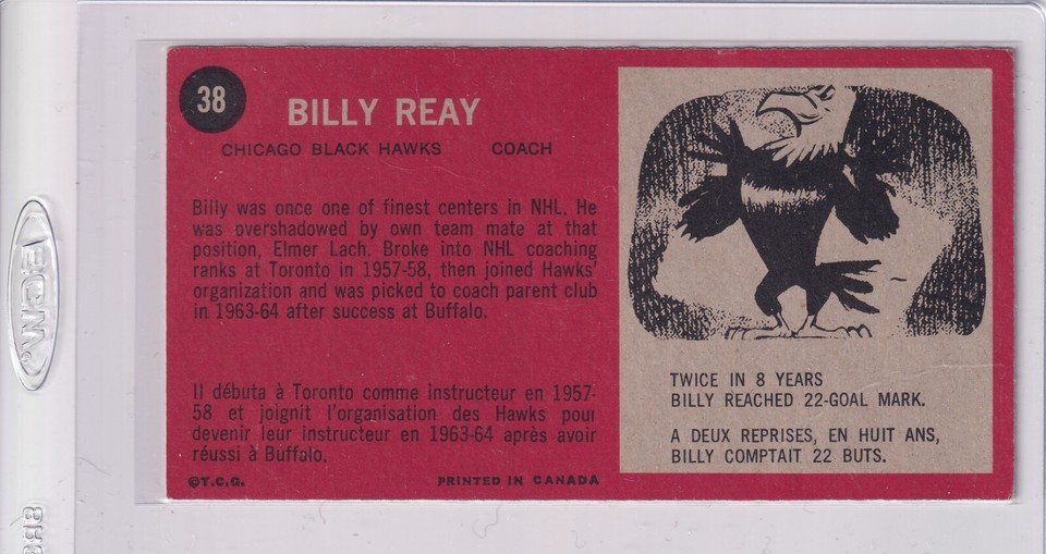 1964-65 Topps Tall Boy #38 Billy Reay | eBay