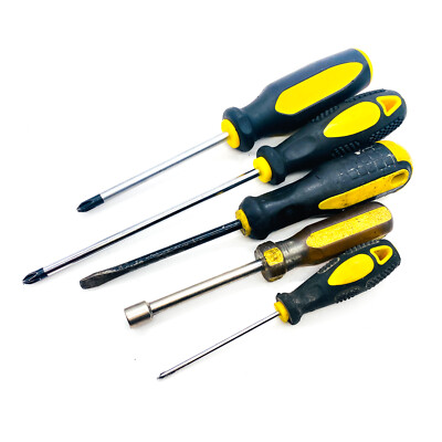 5 Pcs Task Force and Assorted Phillips, Slotted, Bit Driver Screwdriver ...