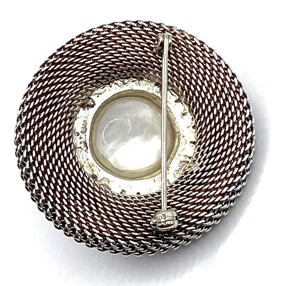 Sterling Silver / 925 Blue Pearl Mesh Round Pin Brooch 1.5 Inches ...
