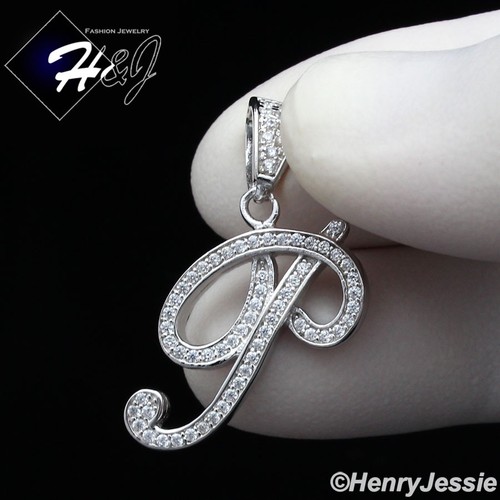 MEN WOMEN 925 STERLING SILVER ICY CUBIC ZIRCONIA INITIAL LETTER "P ...