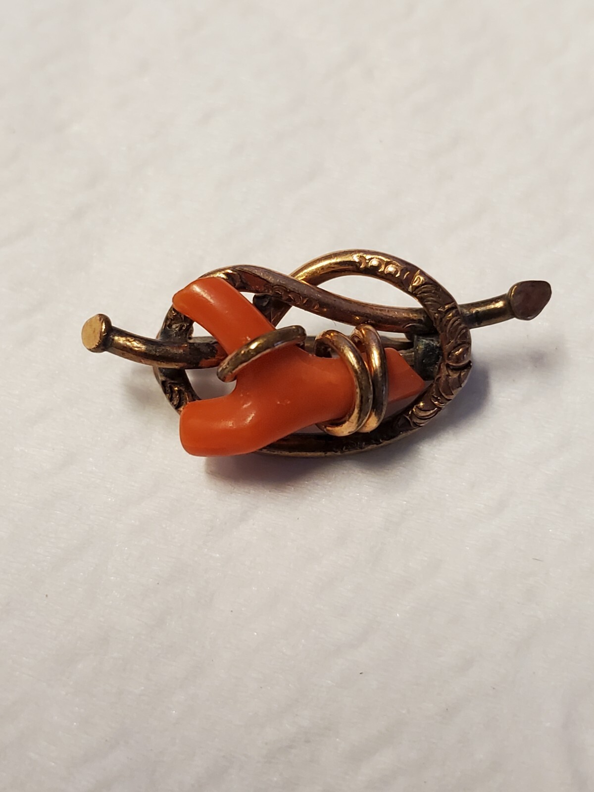 Antique Gold Victorian Tiny Coral Pin - Gem