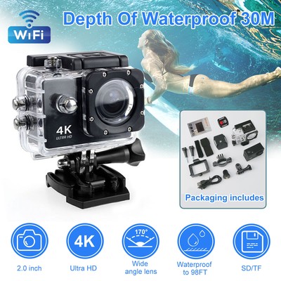 4K WiFi Sports Waterproof Camera HD 1080P 170° Skiing Riding Diving ...