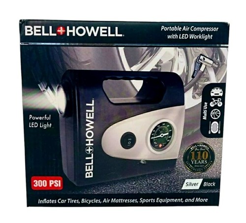 Bell & Howell Portable Air Compressor LED Work Light 300 PSI 12V DC ...
