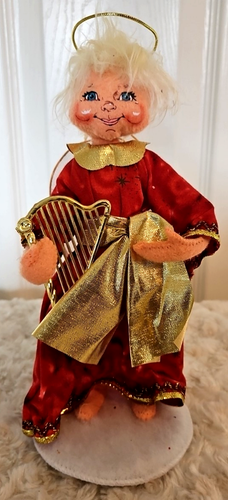 Annalee 9" Angel with Harp Red Robe Gold Halo Sash Collar Christmas ...