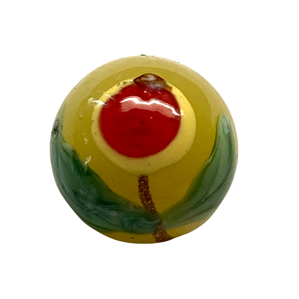 Lovely Antique Bright Yellow Ball Button with Flower Inlay Decoration ...