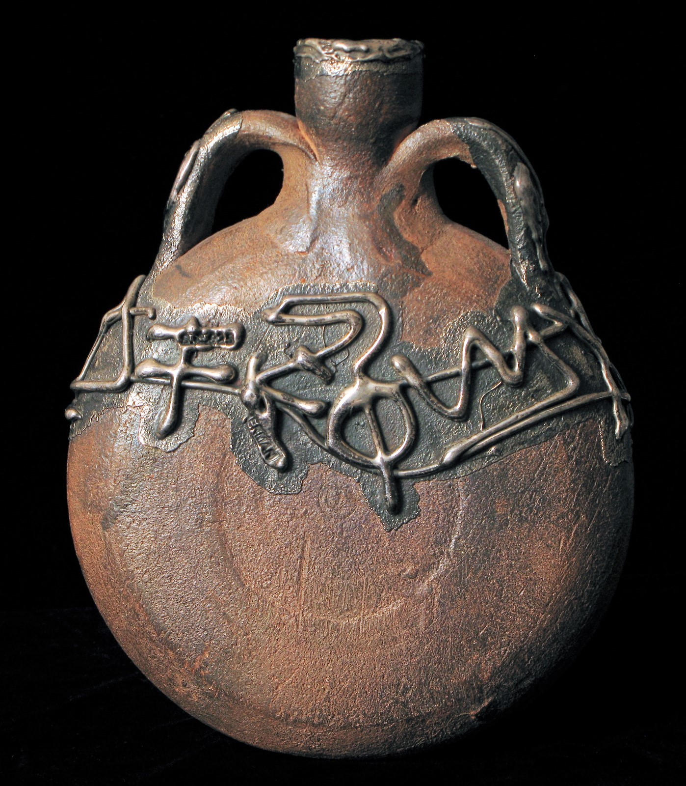 CERAMIC ART POTTERY VESSEL FLASK STERLING SILVER ISRAEL DOMAR ARTISTS ...