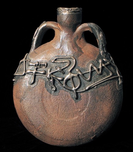 CERAMIC ART POTTERY VESSEL FLASK STERLING SILVER ISRAEL DOMAR ARTISTS ...