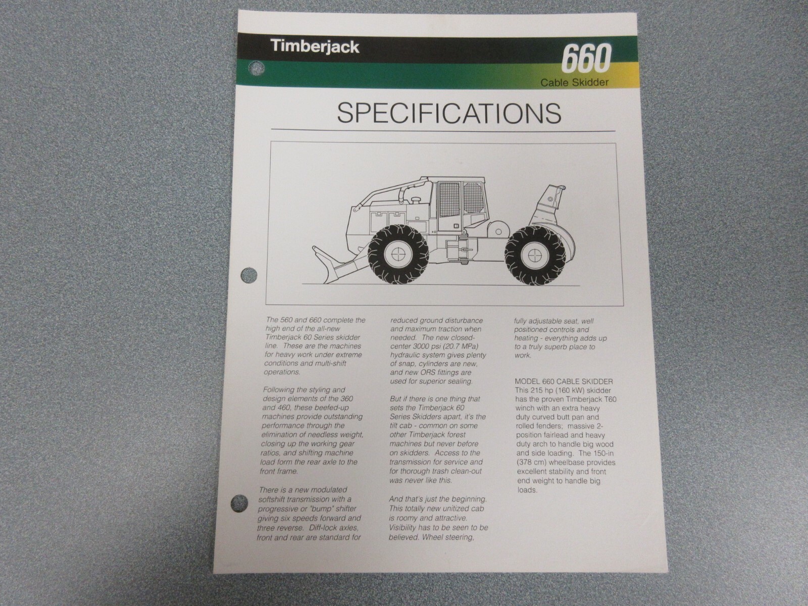 Timberjack 660 Cable Skidder Sales Sheet 2 Pages | eBay