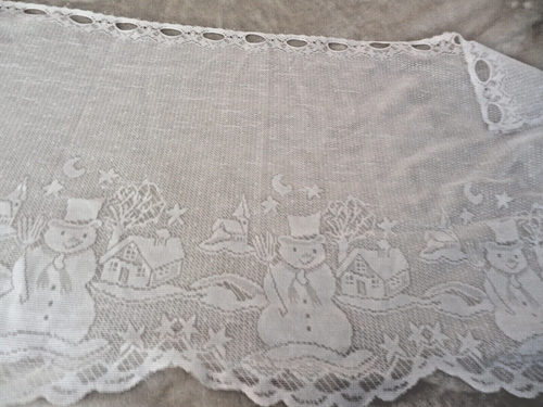 PRETTY White SNOWMAN Winter LACE Valance Curtain 64" X 19" Cottage ...