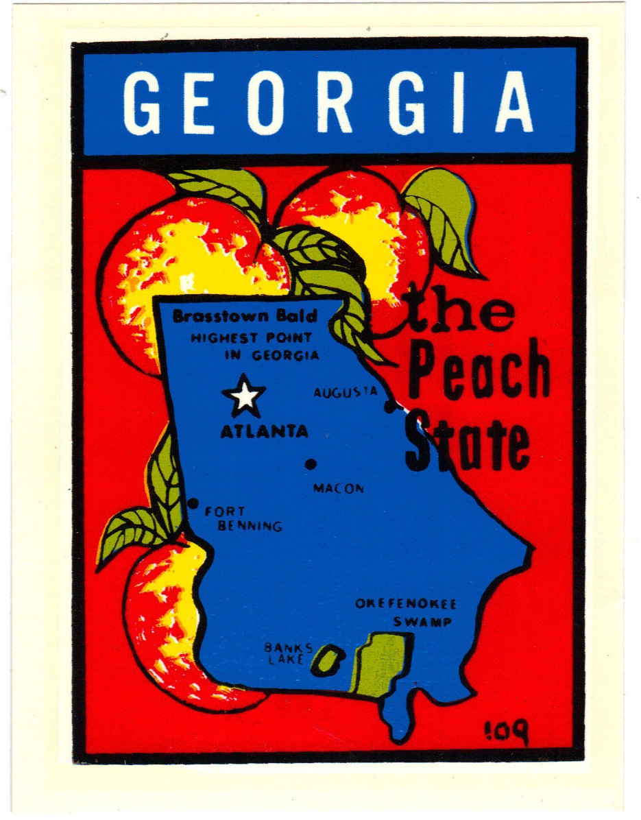 ORIGINAL VINTAGE TRAVEL DECAL GEORGIA PEACH STATE AUTO LUGGAGE RV VAN ...