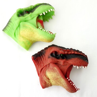 Lot of 2 Realistic Dinosaur Rubber Hand Puppets T-Rex Green & Red | eBay
