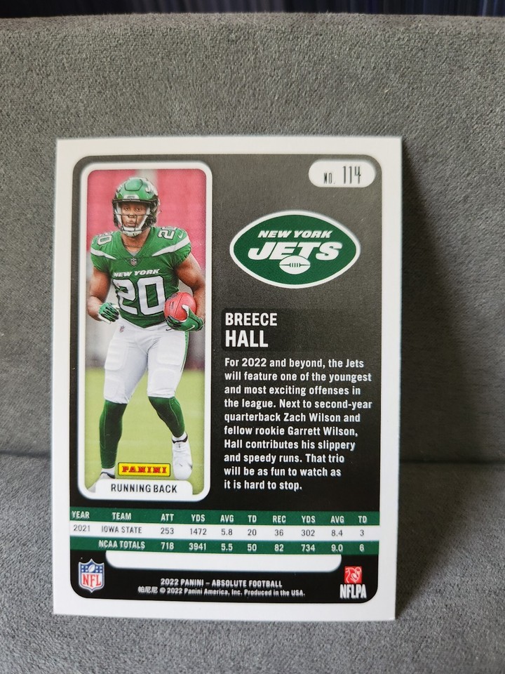 Breece Hall 2022 Absolute Football Green Foil Parallel Color Match! | eBay