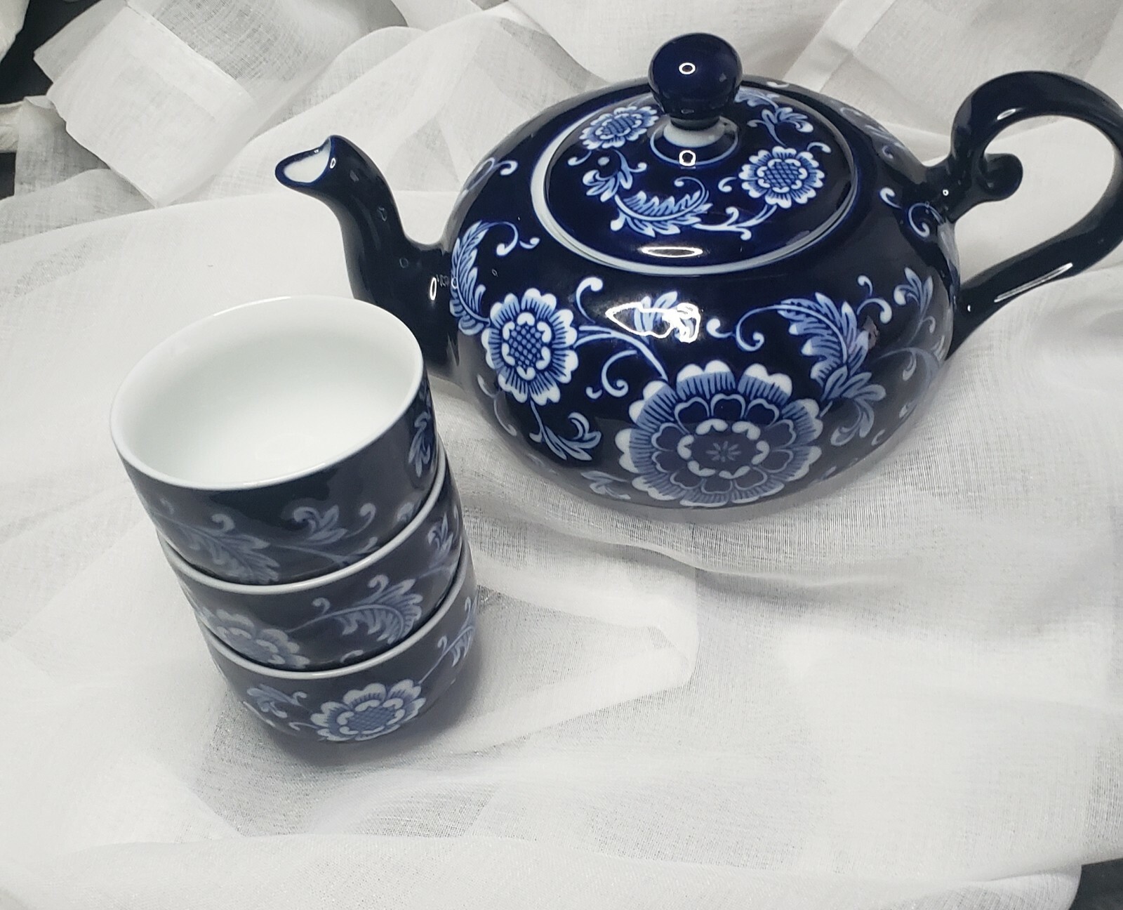 Pier 1 Colbat Blue Mandarin Tea Set - Teapot & 3 Cups | eBay