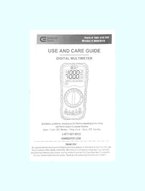 Commercial Electric MS8301A Digital Multimeter Manual Ranging LCD ...
