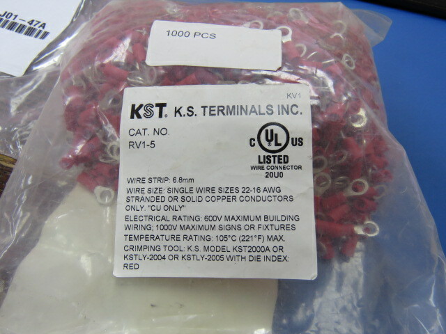 KST RV1-5 Qty of 125 per Lot INSULATED RING TERMINAL 1.5-5.3MM | eBay